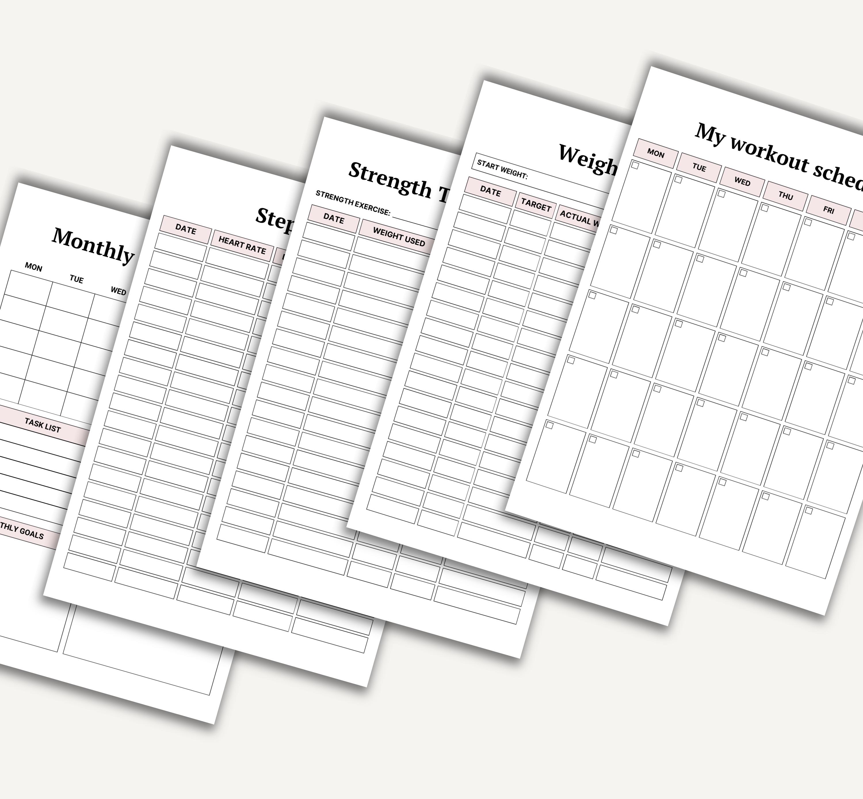 Printable Fitness & Meal Planner, Minimalist Wellness Journal, Workout ...