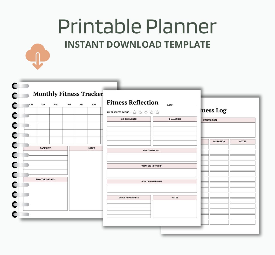 Printable Fitness & Meal Planner, Minimalist Wellness Journal, Workout ...