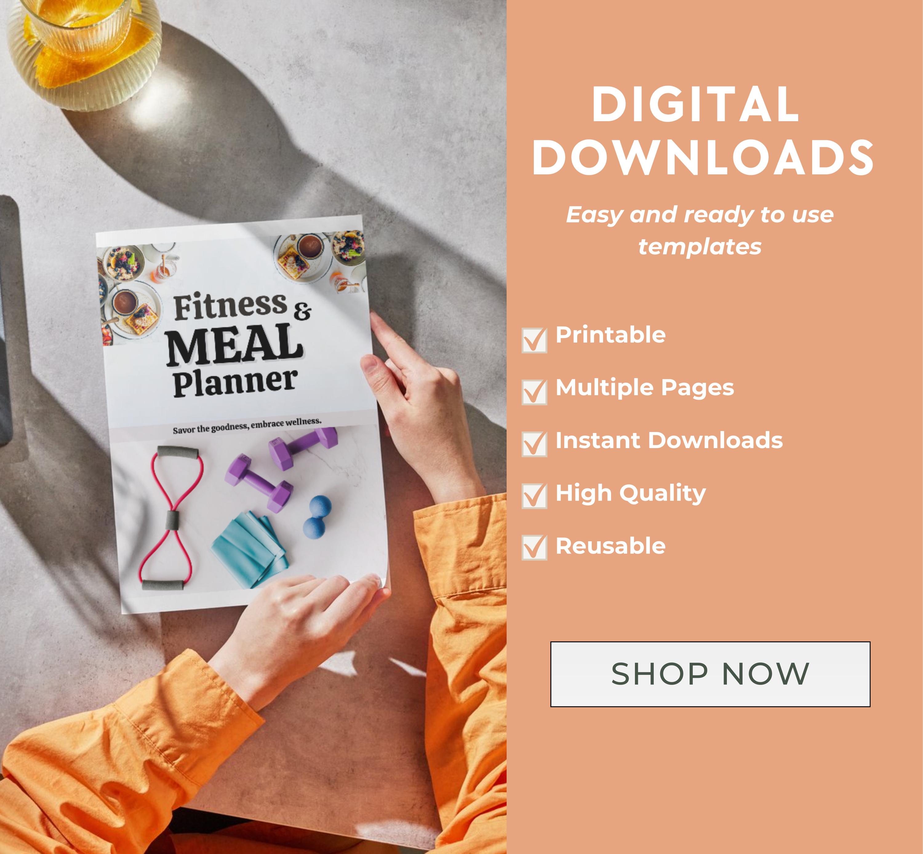 Printable Fitness & Meal Planner, Minimalist Wellness Journal, Workout ...