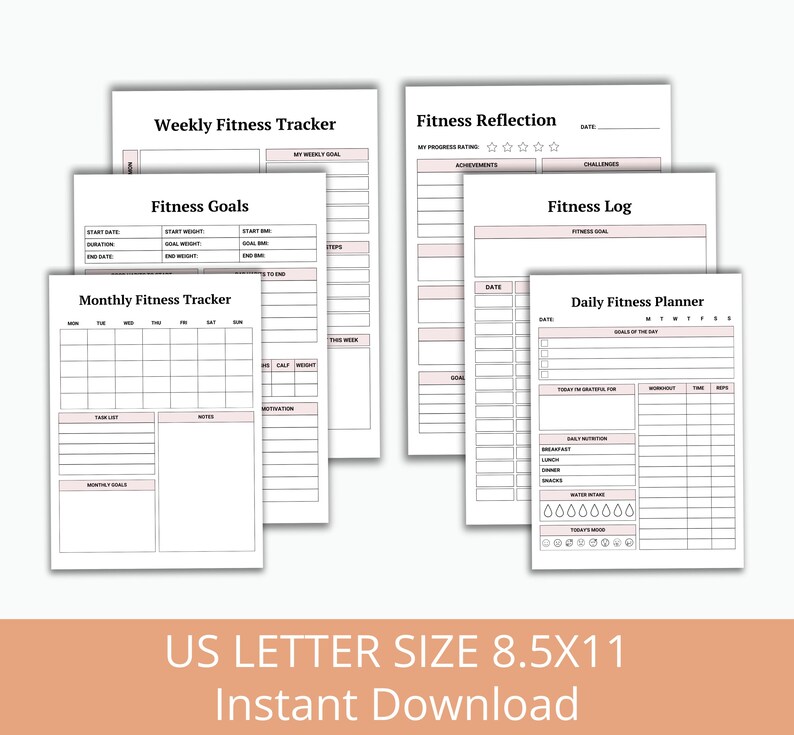 Printable Fitness & Meal Planner, Minimalist Wellness Journal, Workout ...