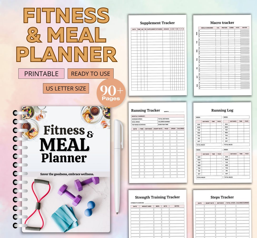 Printable Fitness & Meal Planner, Minimalist Wellness Journal, Workout ...