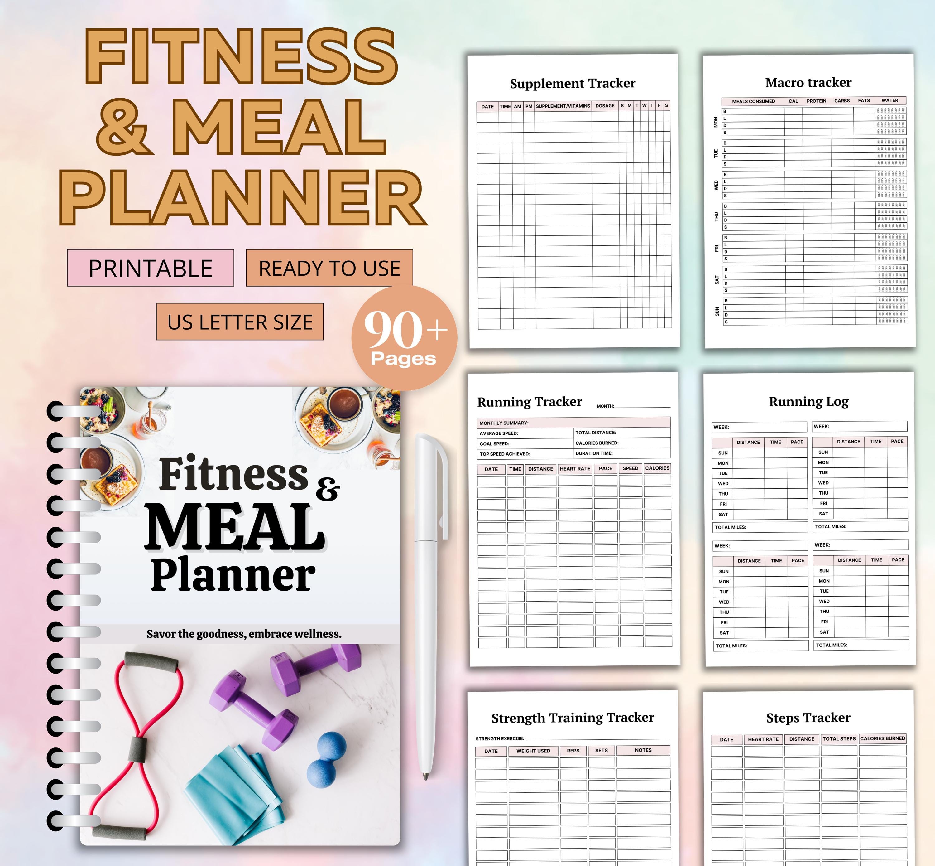 Printable Fitness & Meal Planner, Minimalist Wellness Journal, Workout ...