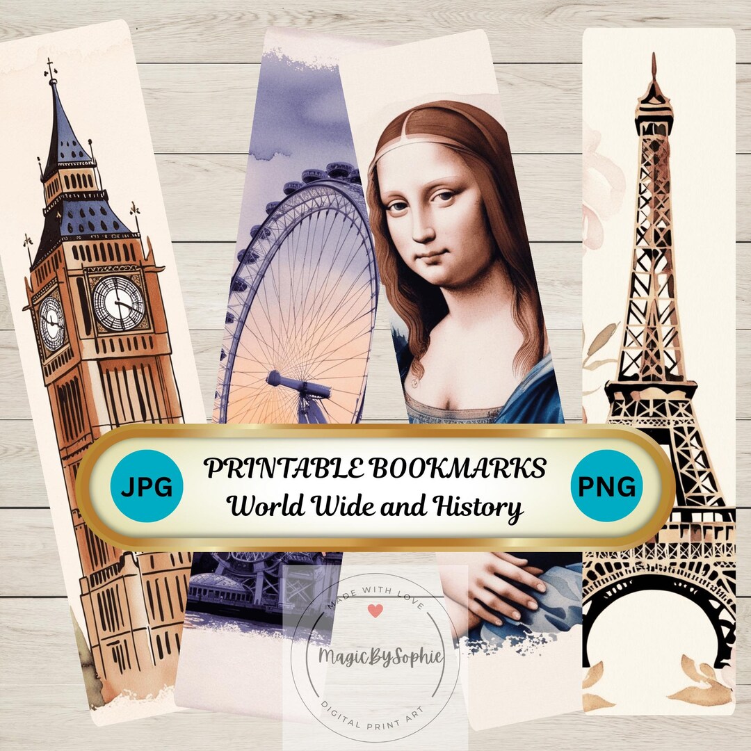 Vintage Watercolor Printable Bookmarks,history&world Bookmark Bundle ...