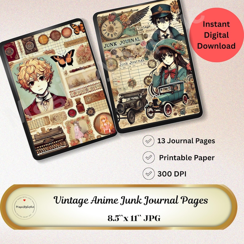Vintage Anime Junk Journal Kit - Printable Scrapbooking Paper, DIY ...