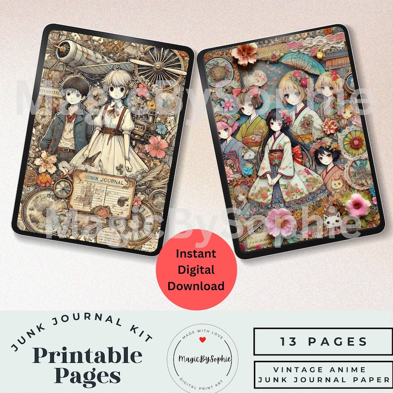 Vintage Anime Junk Journal Kit - Printable Scrapbooking Paper, DIY ...