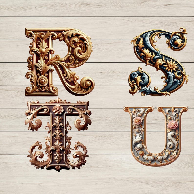 Printable Monograms, Alphabet Clipart,digital Download,baroque Letters ...