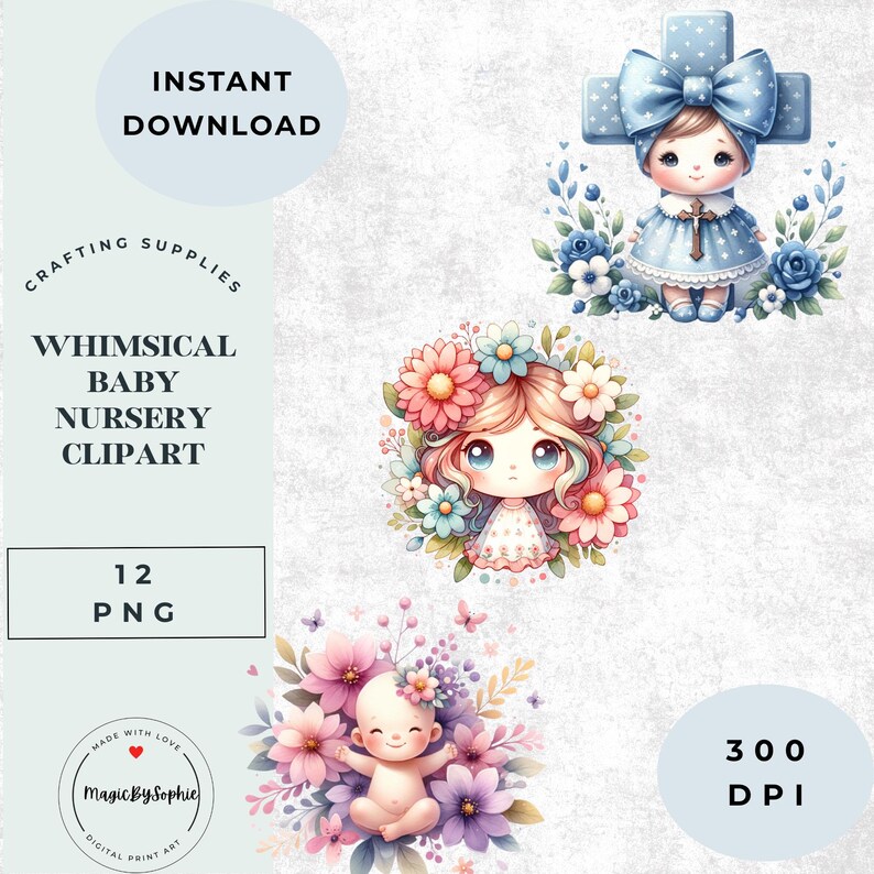 Whimsical Baby Nursery Clipart,watercolor Adorable Babies Graphics,png ...