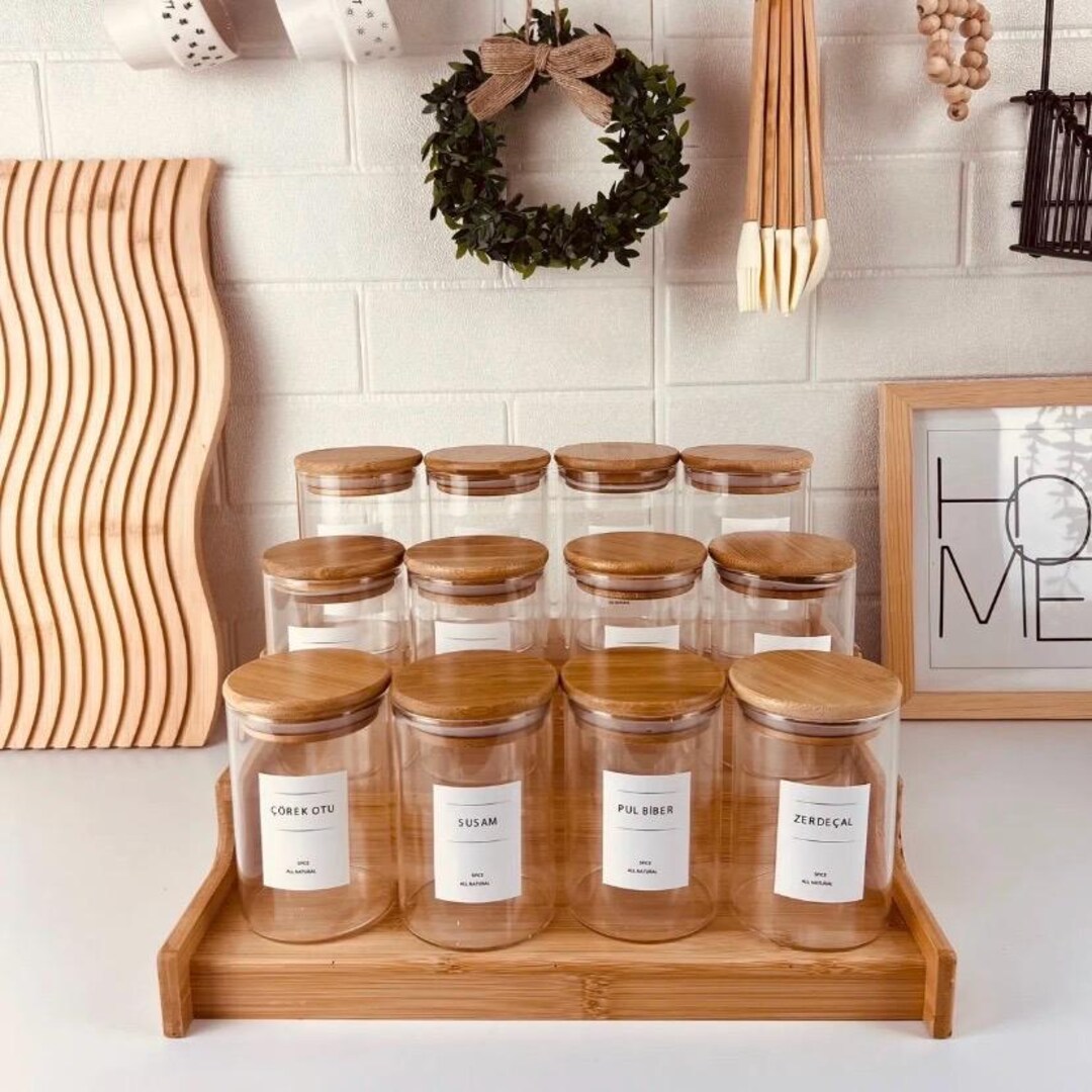 Labelled Spice Jars, Spice Rack for Kitchen Countertop or Cabinet ...