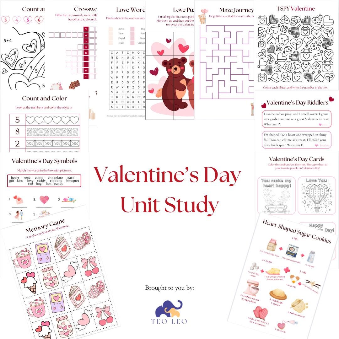 Valentine's Day Unit Study, Valentine Activities, Homeschool Worksheets ...