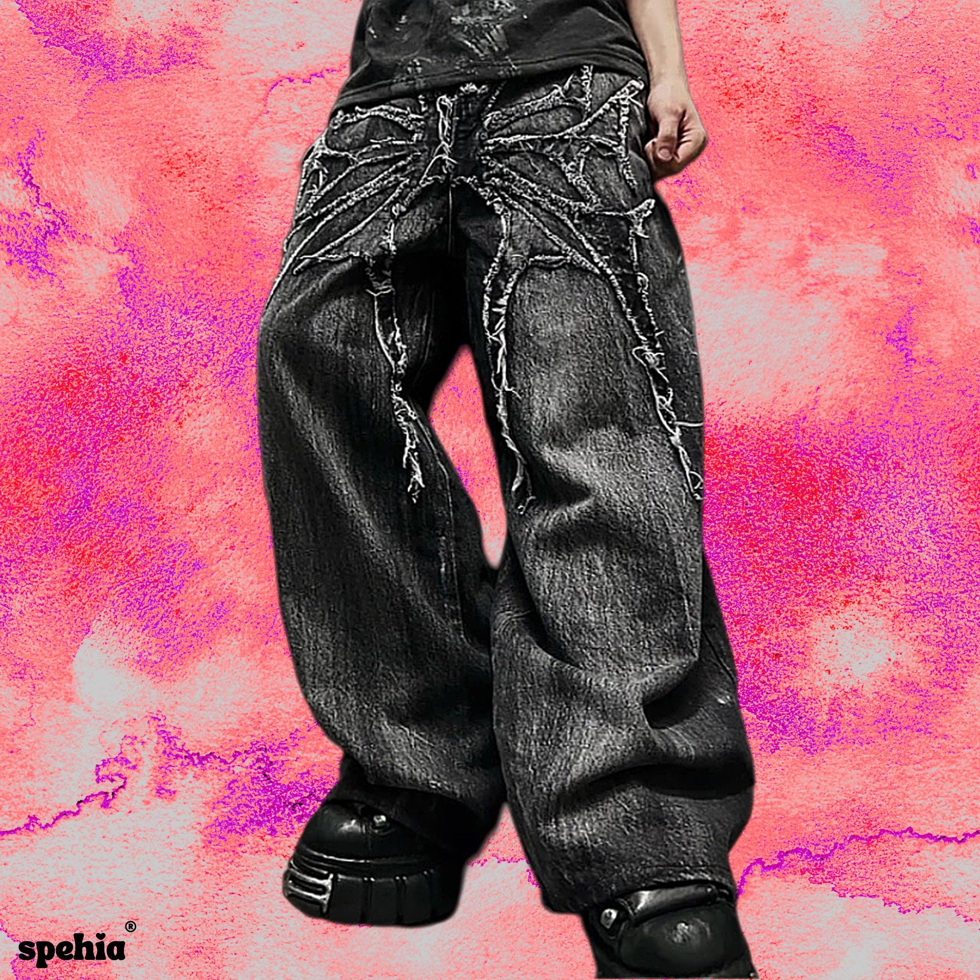 Y2K Spider Embroidered Jeans Gothic Phantom Streetwear Baggy Denim ...