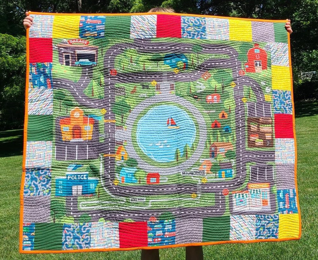 Playmat Car Quilt Roadway Baby Blanket, Nursery Bedding Newborn Boys ...
