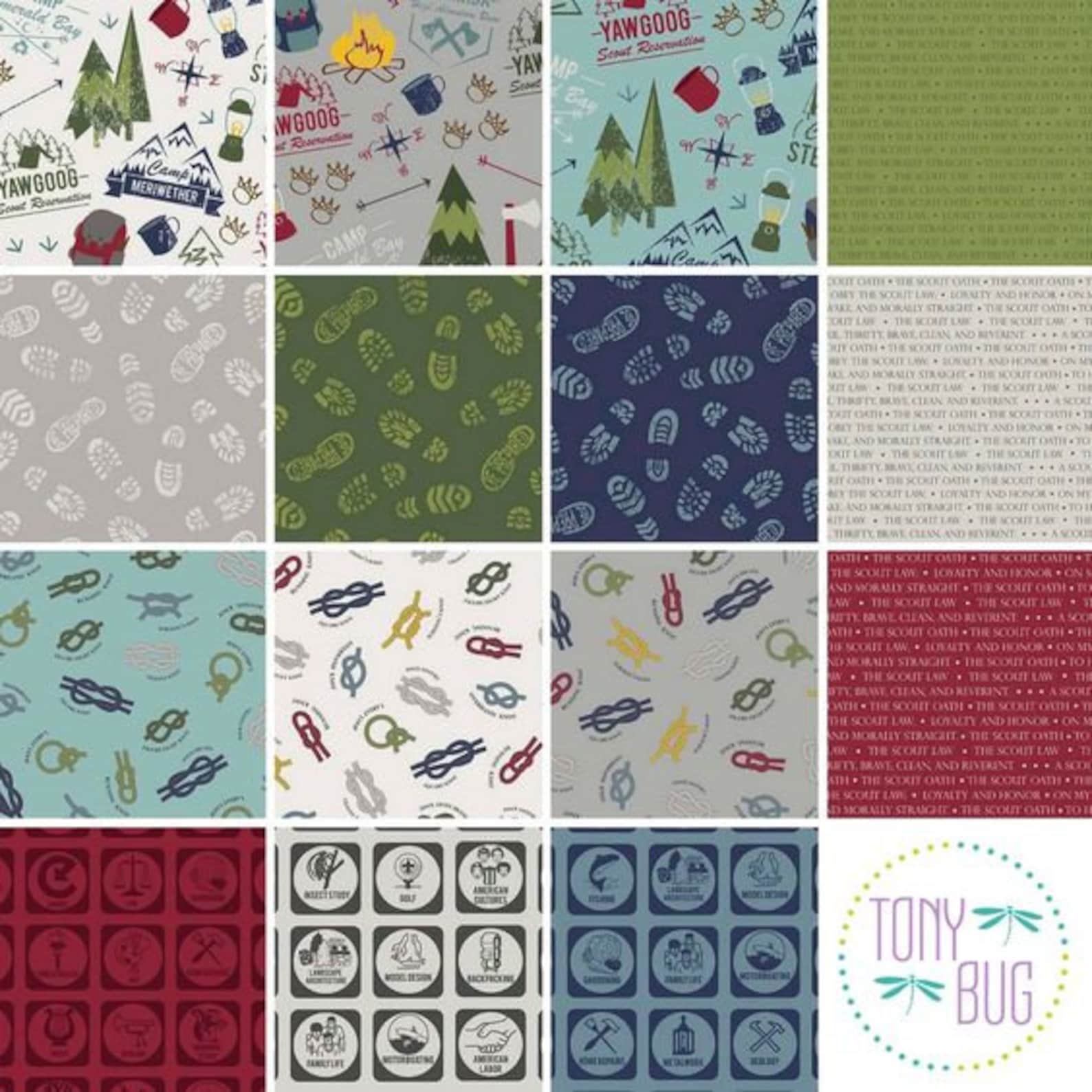 Modern Scouting 15 Fat Quarters Plus Green Panel Riley Blake Boy Scouts ...