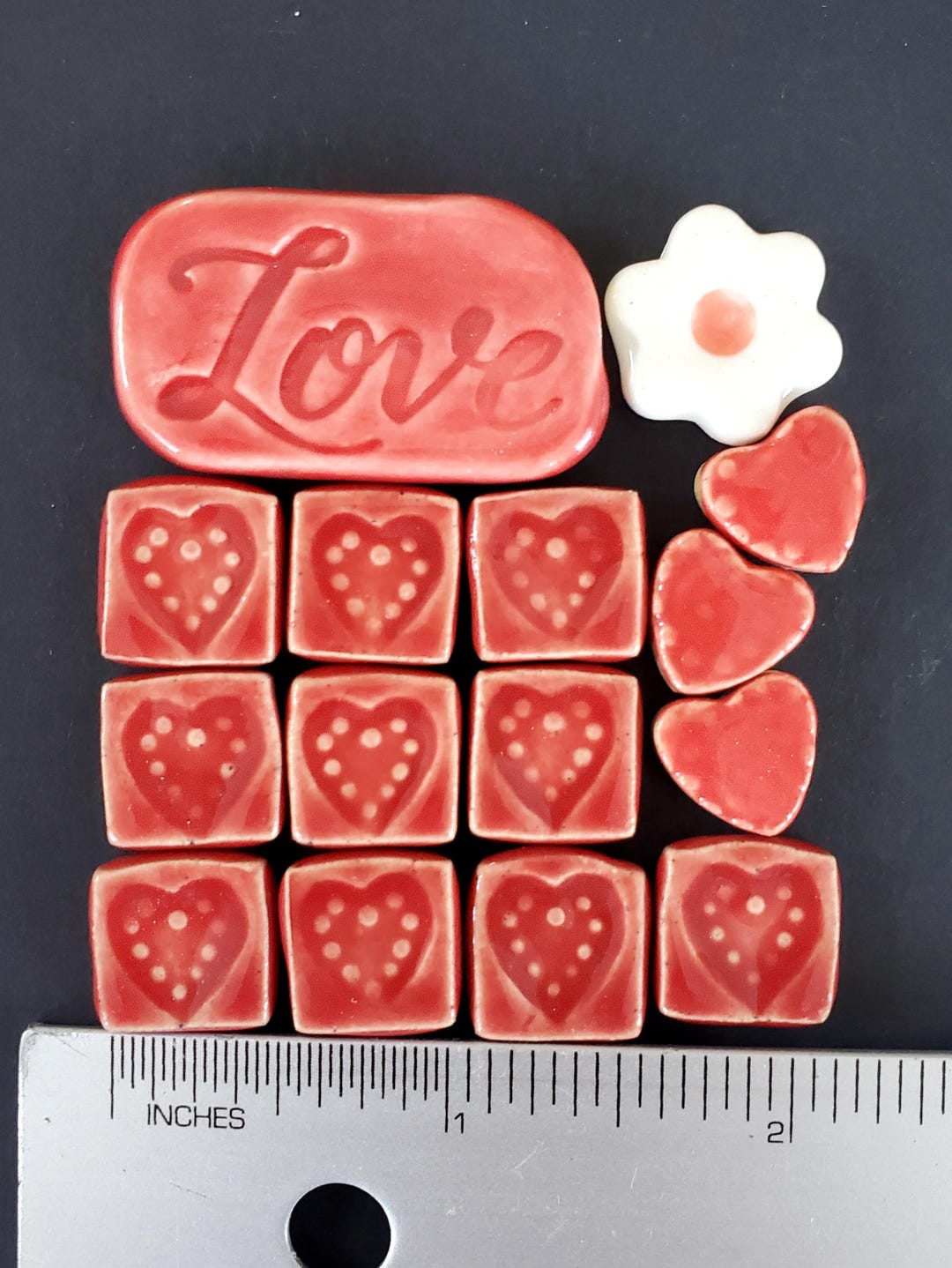 Red and White Valentine Mosaic Tile Set (15pc), Handmade Porcelain ...