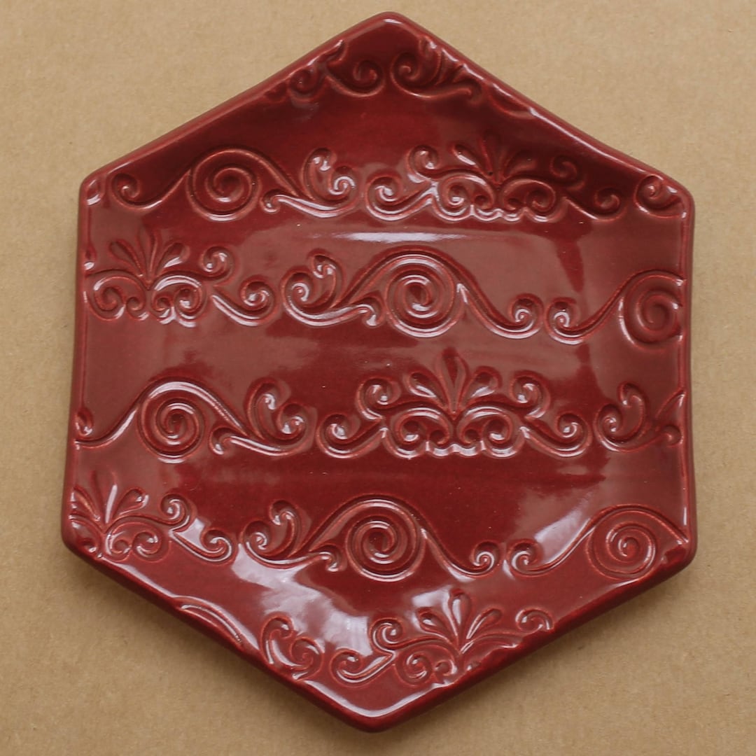 Maroon Scrolls Ceramic Jewelry Dish or Trinket Dish - Etsy