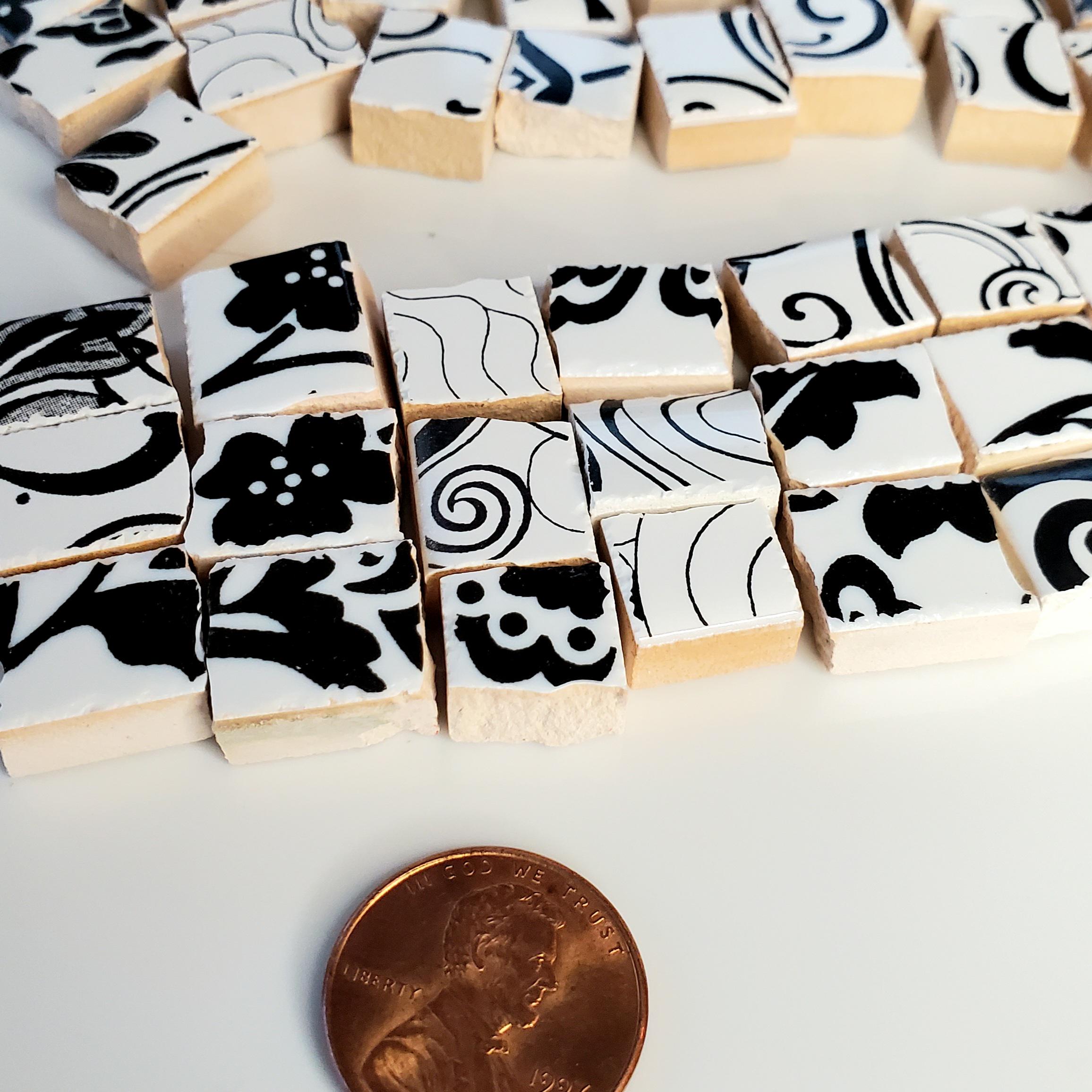 Black and White Design Mosaic Tile Mix, Set of Small Assorted Pieces ...