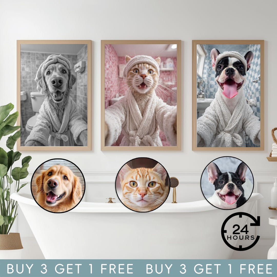 Custom Pet Portrait,funny Bathroom Selfie Art,digital Download - Etsy