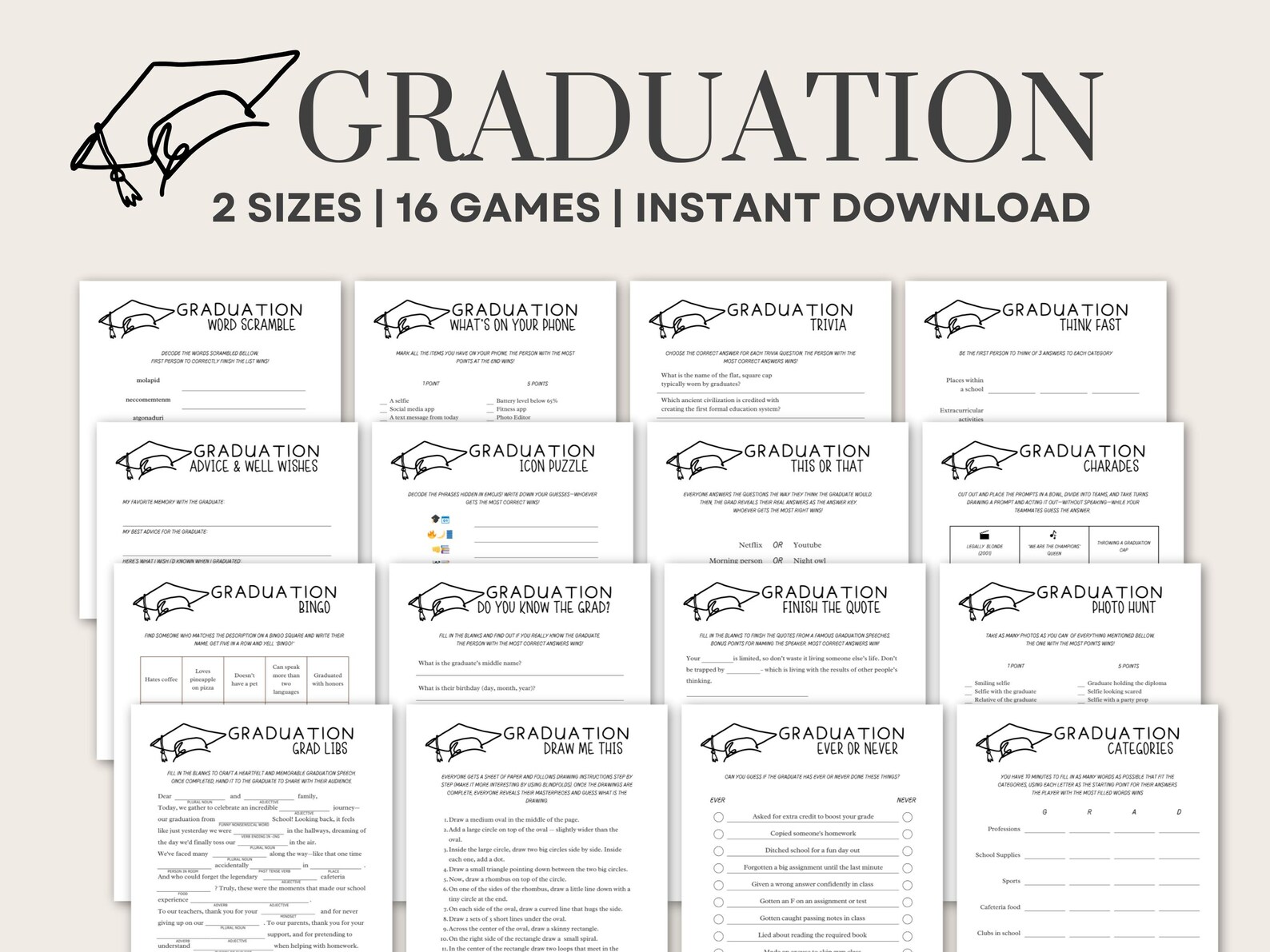 Graduation Game Bundle, Class of 2025 Party Games, High School Graduate ...