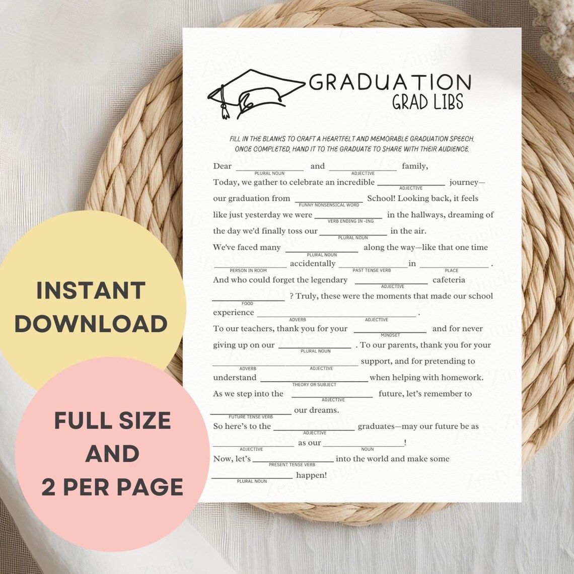 Grad Libs Graduation Game, Printable Graduation Fill in the Blanks ...