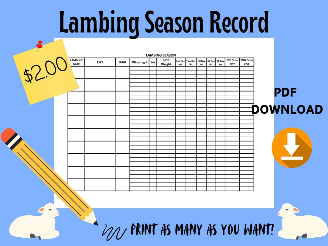 Lambing Season Record Sheet - Digital Download, Print as Much as You ...