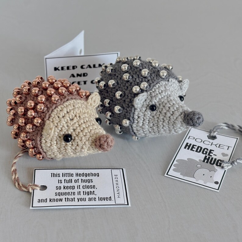 Beaded Crochet Fidget Hedgehog Pattern + Pocket Hug Printable Hang Tags ...
