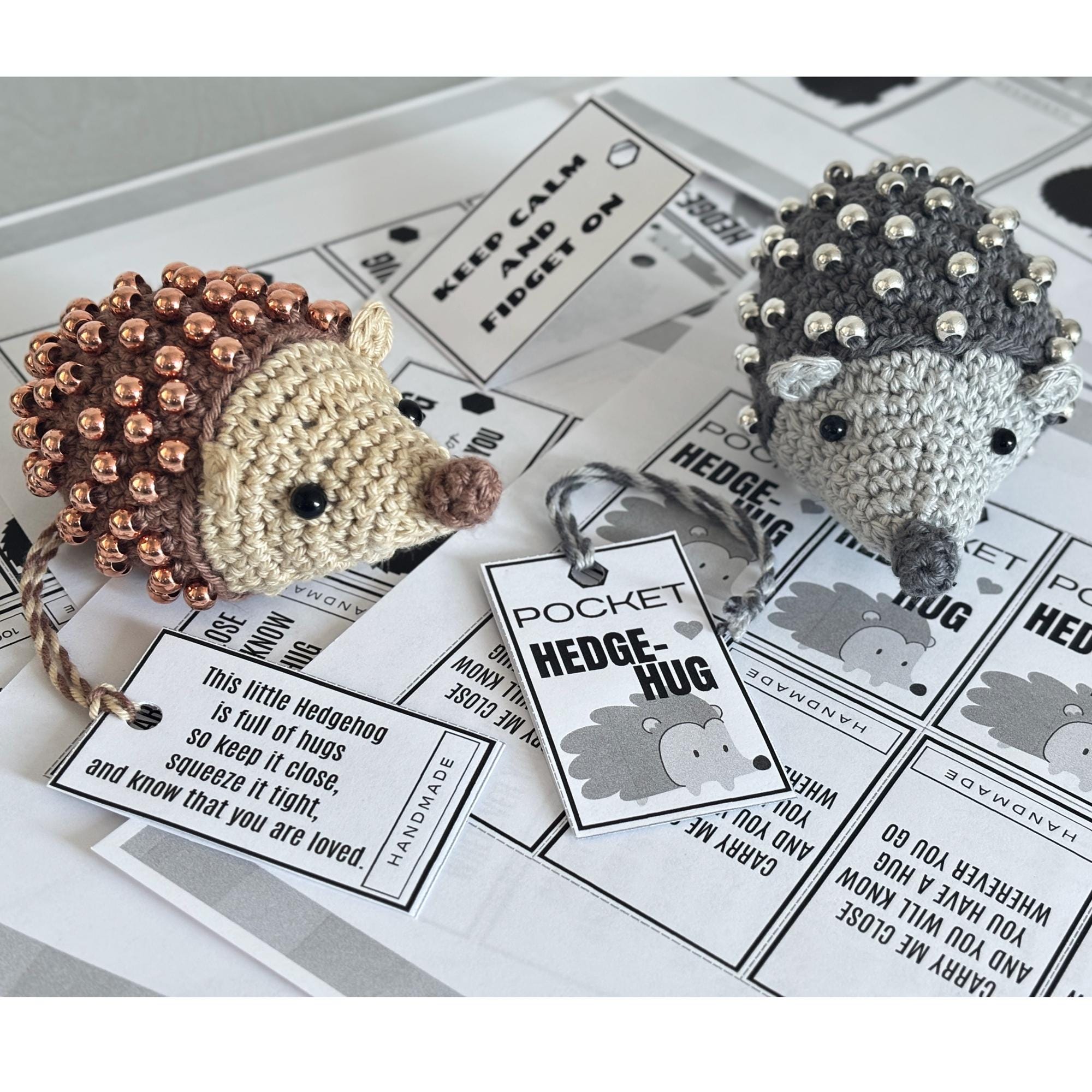 Beaded Crochet Fidget Hedgehog Pattern + Printable Hang Tags, Hedgehog ...