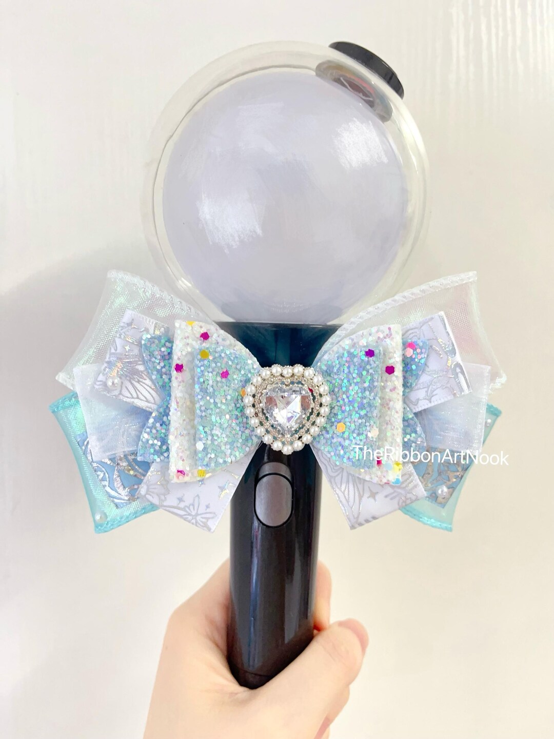 Handmade Lightstick Ribbon Bow Decoration, Blue & White, Kpop Concert ...