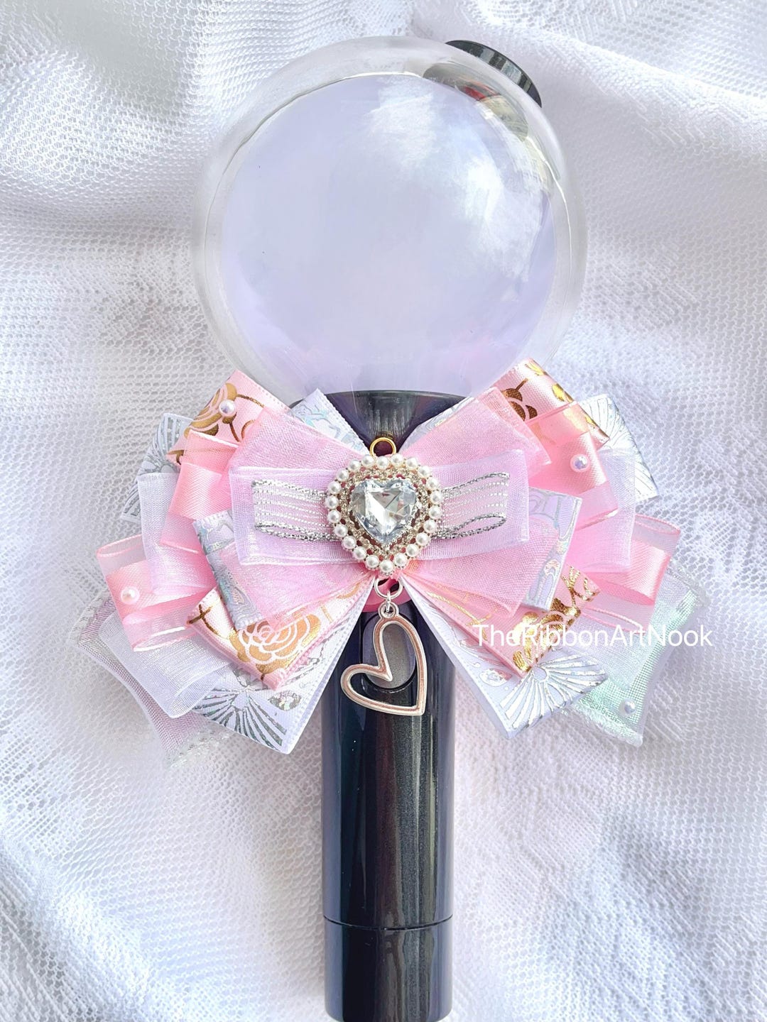 Handmade Lightstick Ribbon Bow, Pink & White, Ive Lightstick Decoration ...