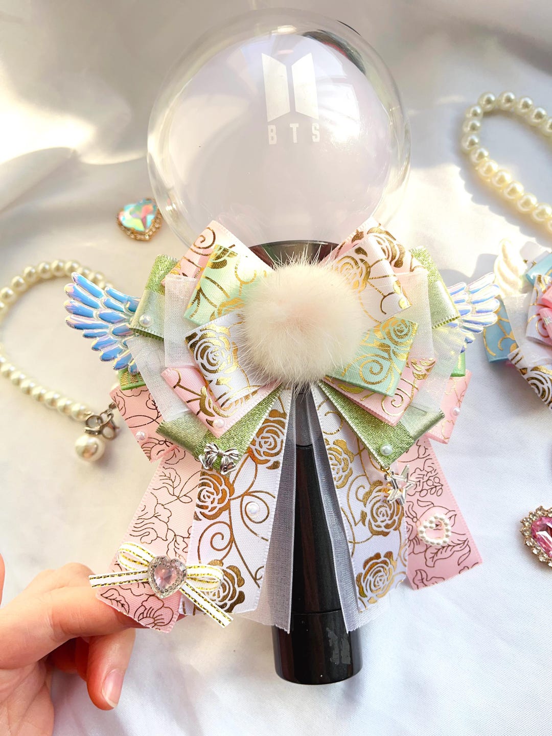 Angel Wings Itabag Ribbon Bow, Handmade Light Stick Bow, Bag Charm ...