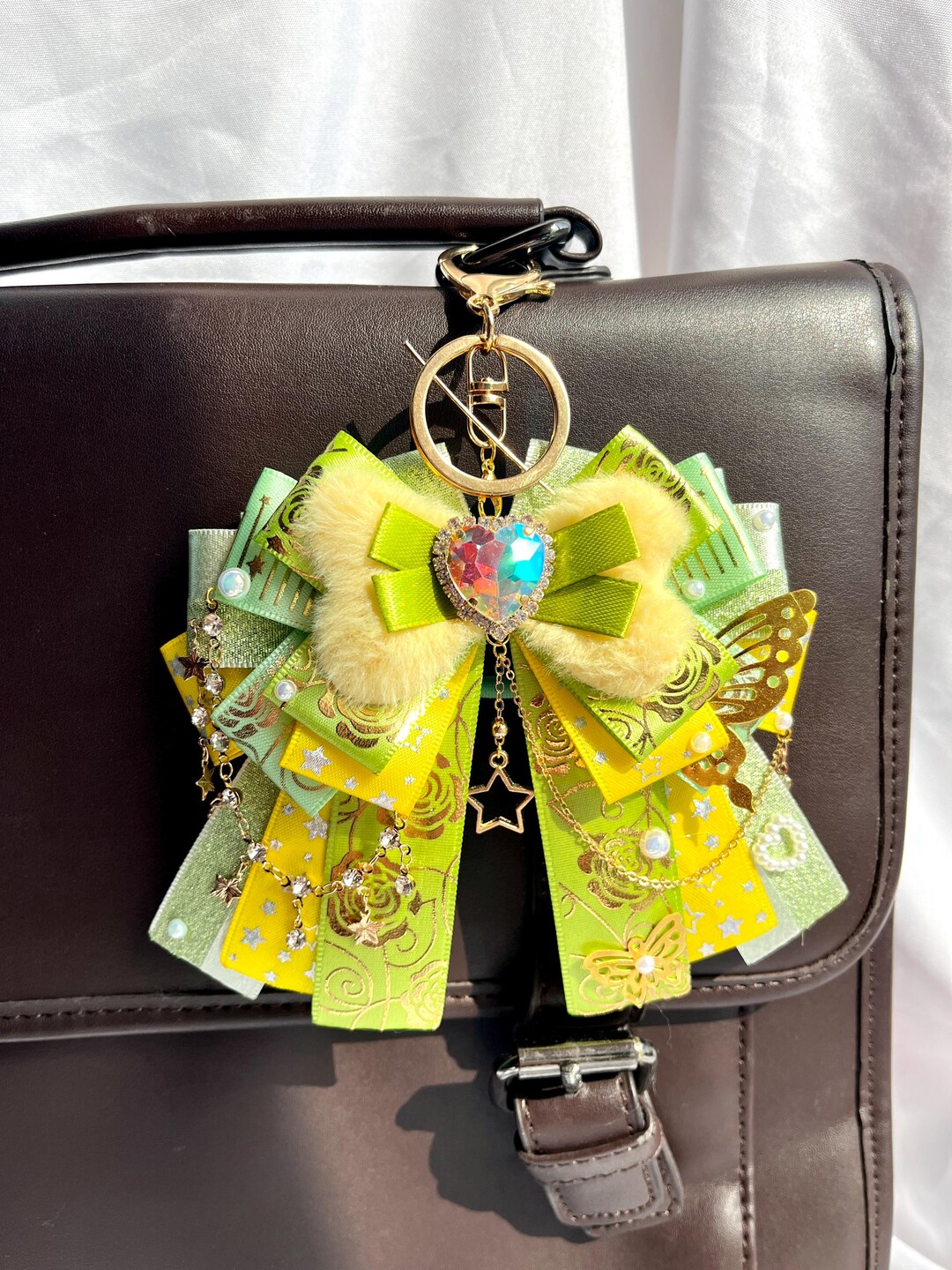 Bow Bag Charm, Cute Green Bag Accessories, Itabag Ribbon Bow, Bag Charm ...