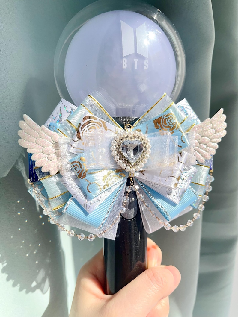 Handmade Light Stick Ribbon Bow, Blue & White, K-pop Concert Accessory ...