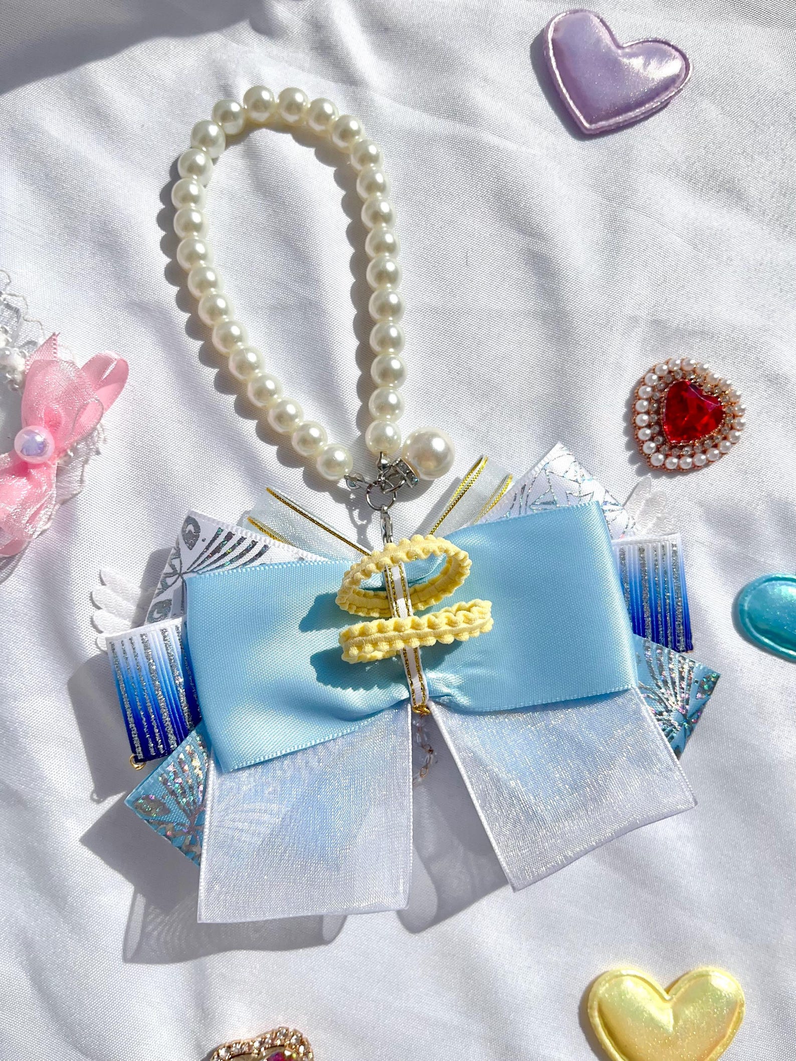 Handmade Light Stick Ribbon Bow, Blue & White, K-pop Concert Accessory ...