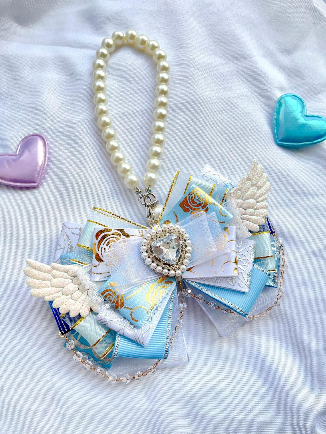 Handmade Light Stick Ribbon Bow, Blue & White, K-pop Concert Accessory ...