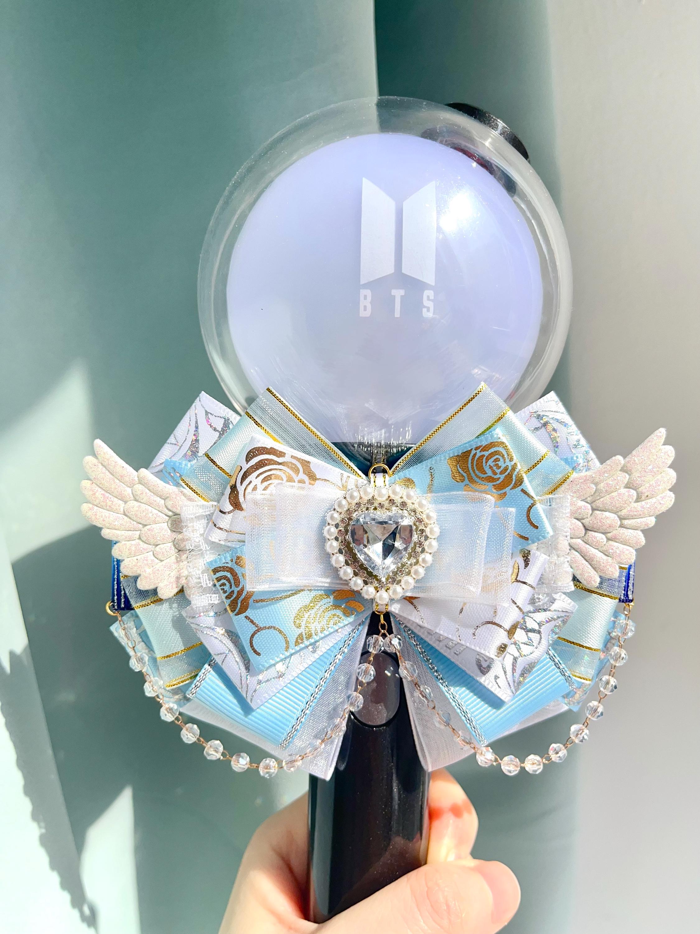 Handmade Light Stick Ribbon Bow, Blue & White, K-pop Concert Accessory ...