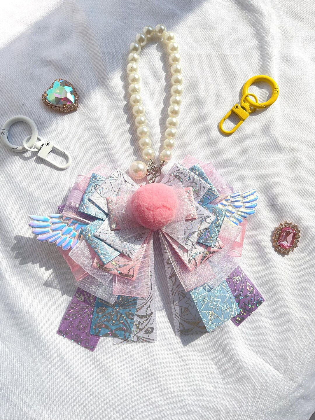 Handmade Light Stick Ribbon Bow, Pink Blue Purple, Angel Wings Bow ...