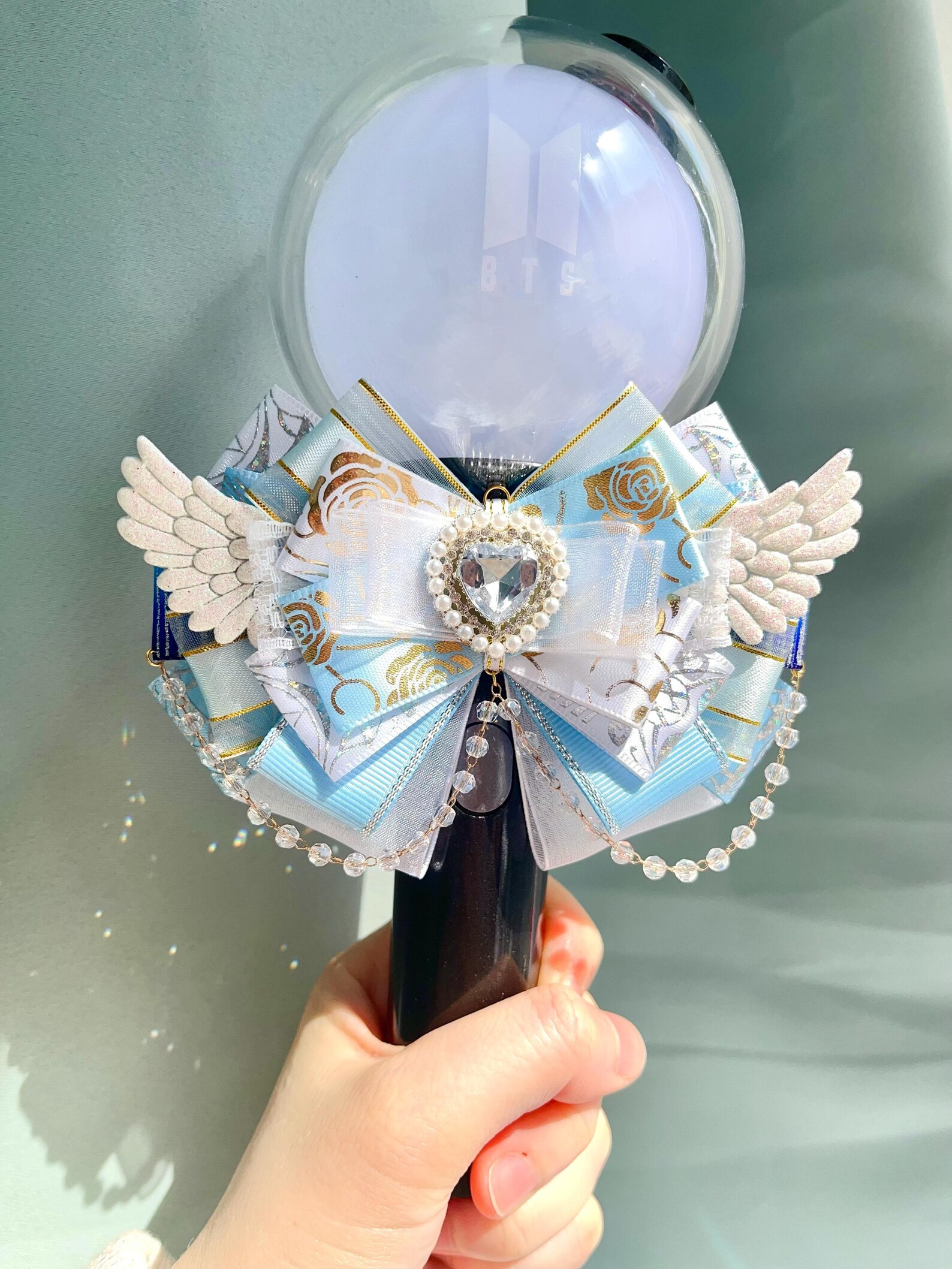 Handmade Light Stick Ribbon Bow, Blue & White, K-pop Concert Accessory ...