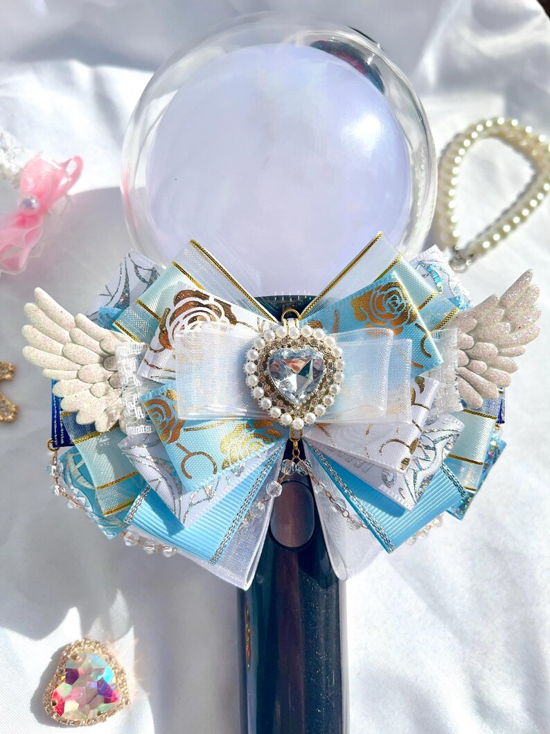 Handmade Light Stick Ribbon Bow, Blue & White, K-pop Concert Accessory ...