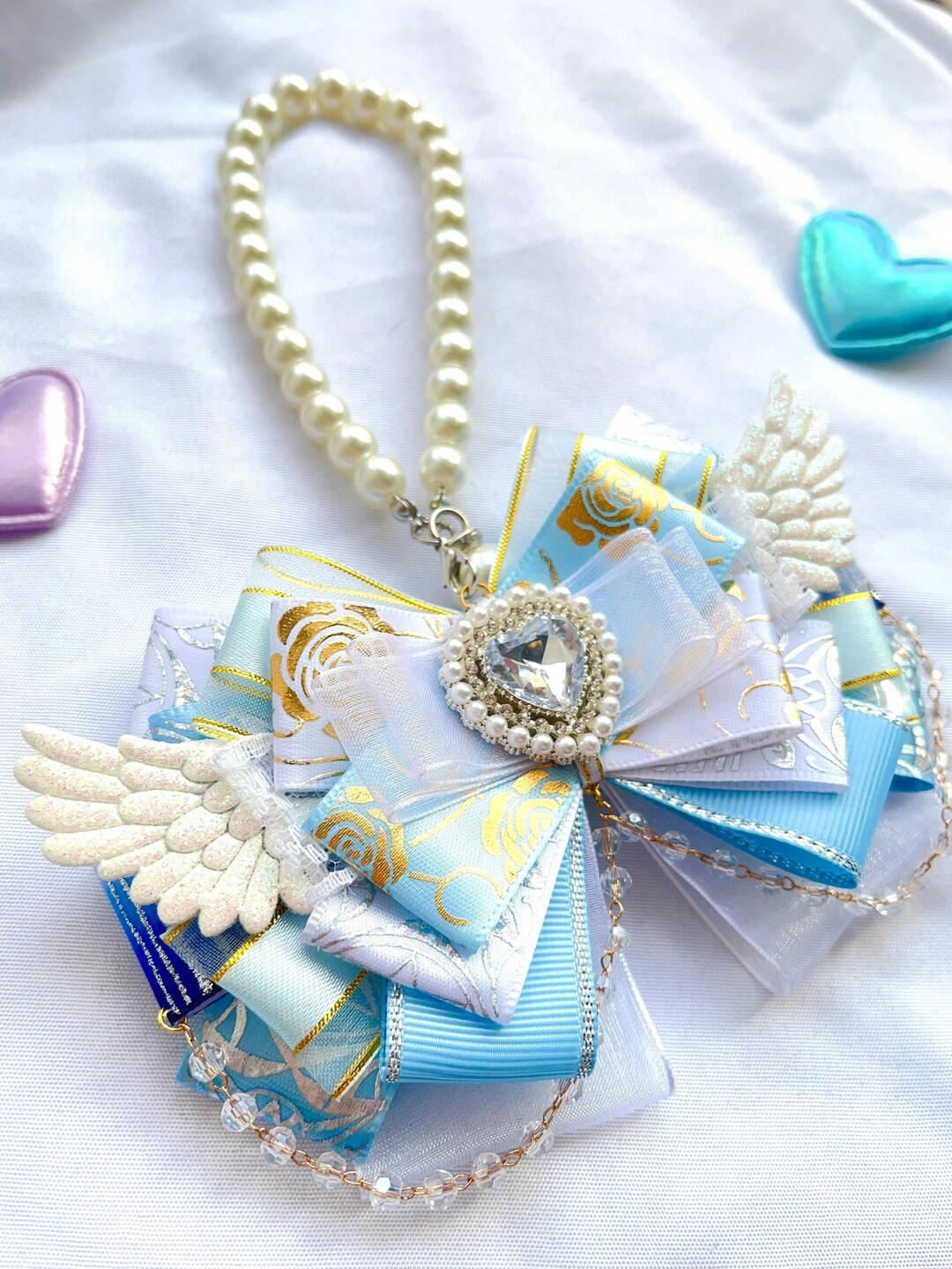 Handmade Light Stick Ribbon Bow, Blue & White, K-pop Concert Accessory ...