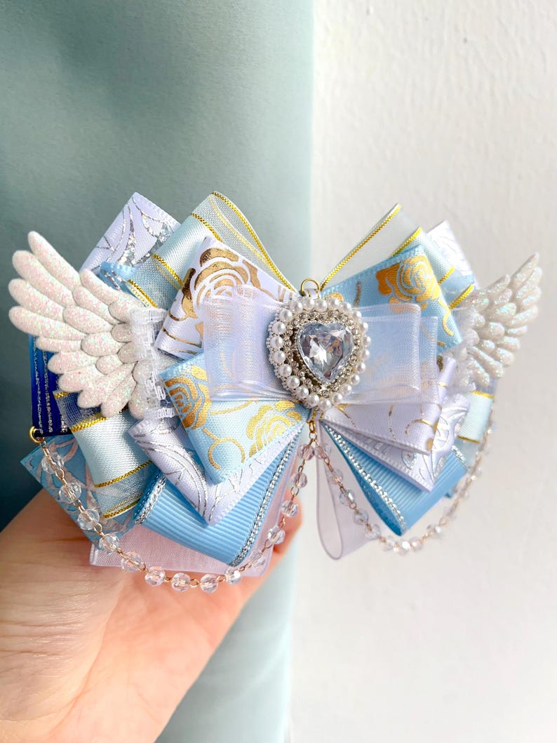 Handmade Light Stick Ribbon Bow, Blue & White, K-pop Concert Accessory ...
