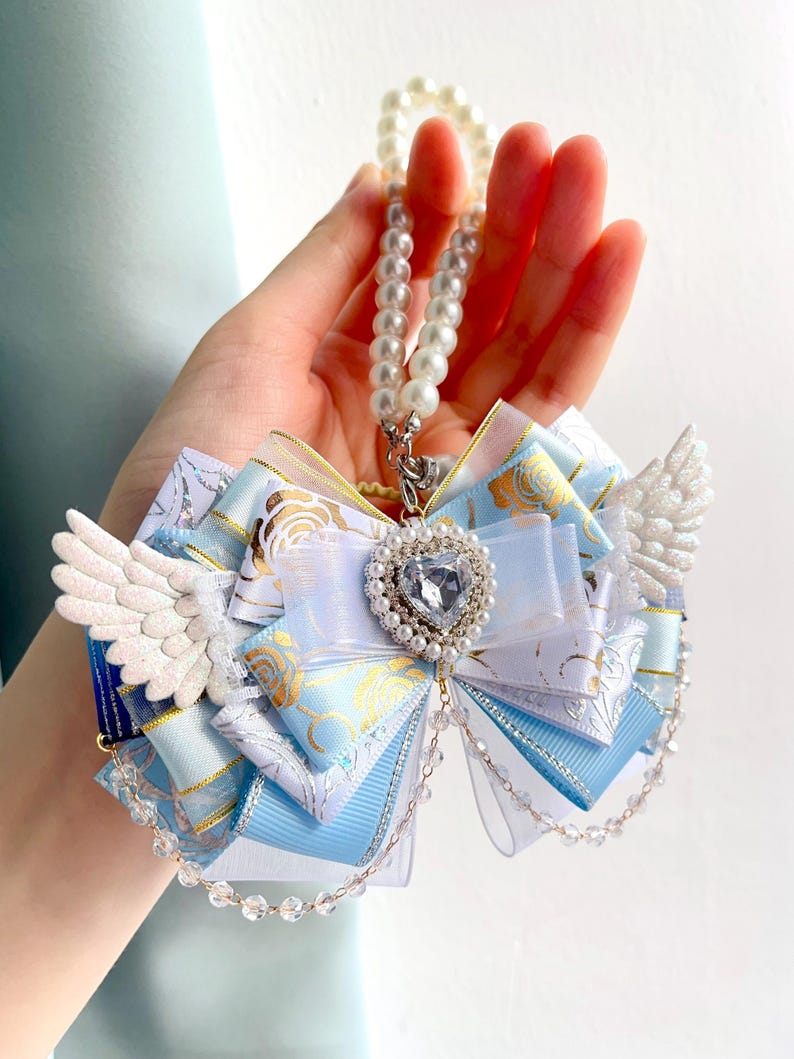 Handmade Light Stick Ribbon Bow, Blue & White, K-pop Concert Accessory ...