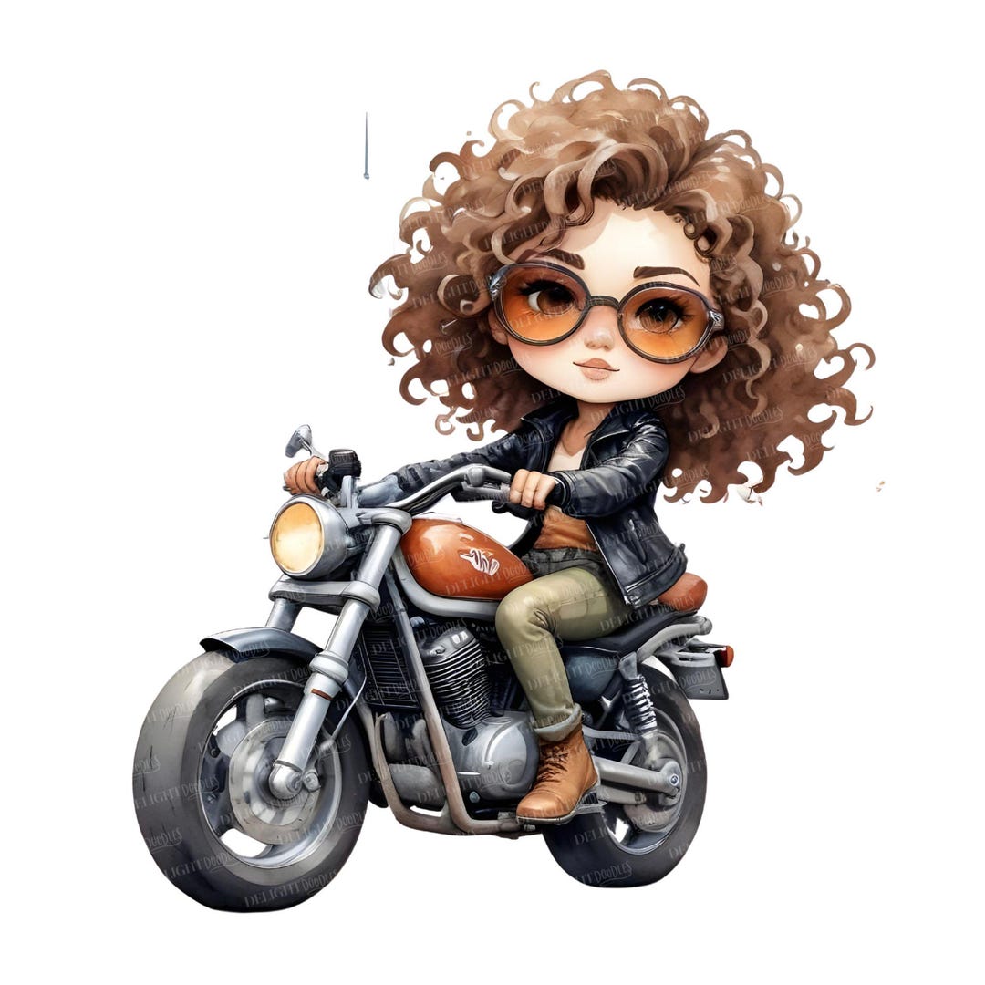 Chibi Woman on Motorcycle Pngs Afro-american Biker Girl Clipart ...
