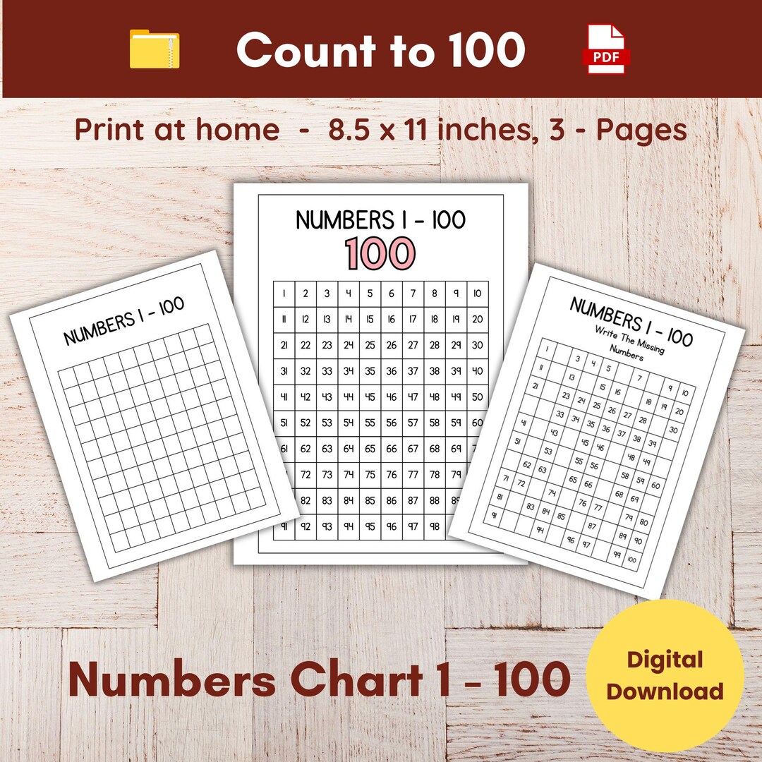 Count to 100, Numbers Chart 1-100, Counting 100 , Black and White ...