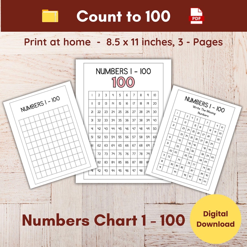 Count to 100, Numbers Chart 1-100, Counting 100 , Black and White ...
