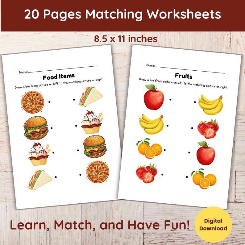 Printable Matching Worksheets for Kids: Match the Picture, Cute ...