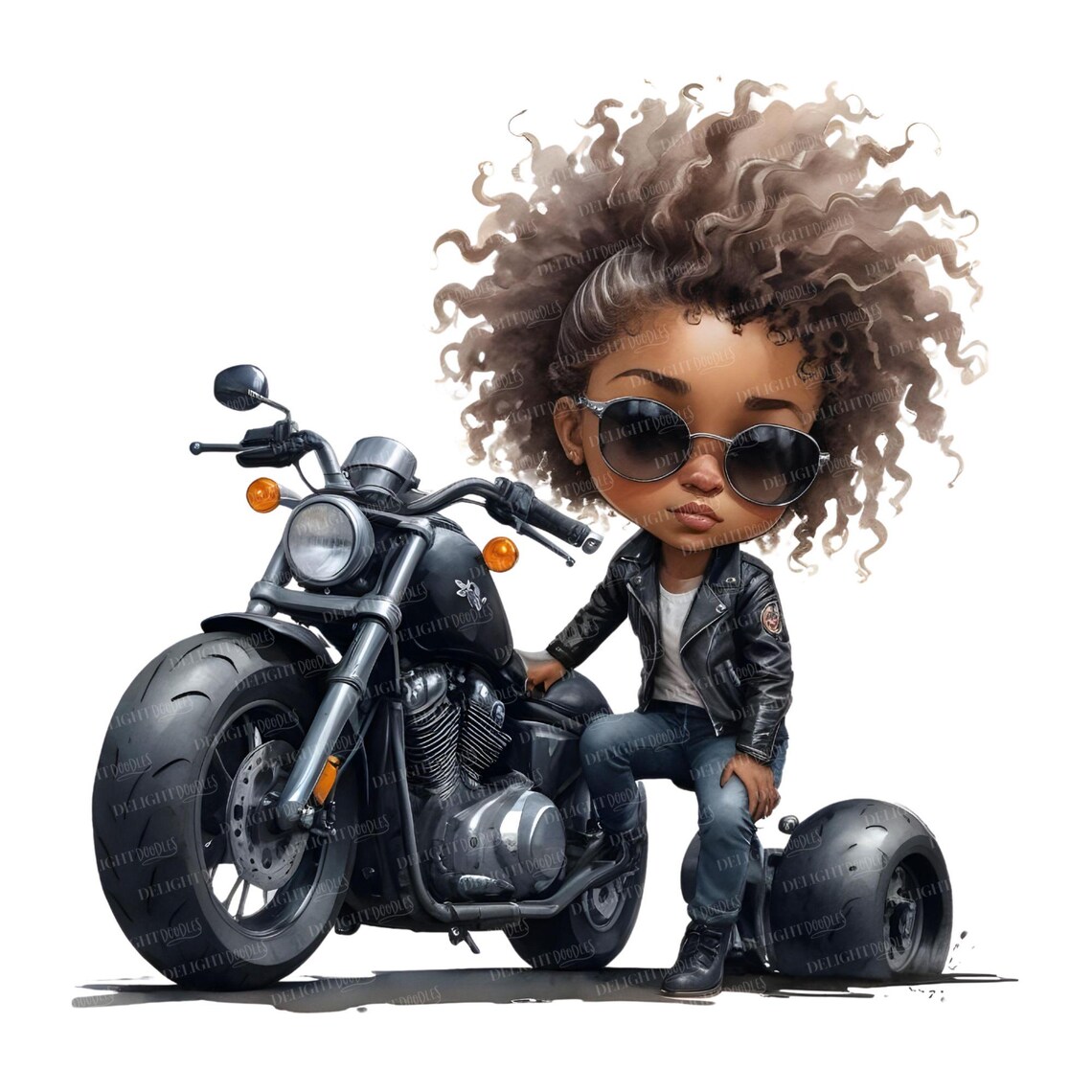 Chibi Woman on Motorcycle Pngs Afro-american Biker Girl Clipart ...