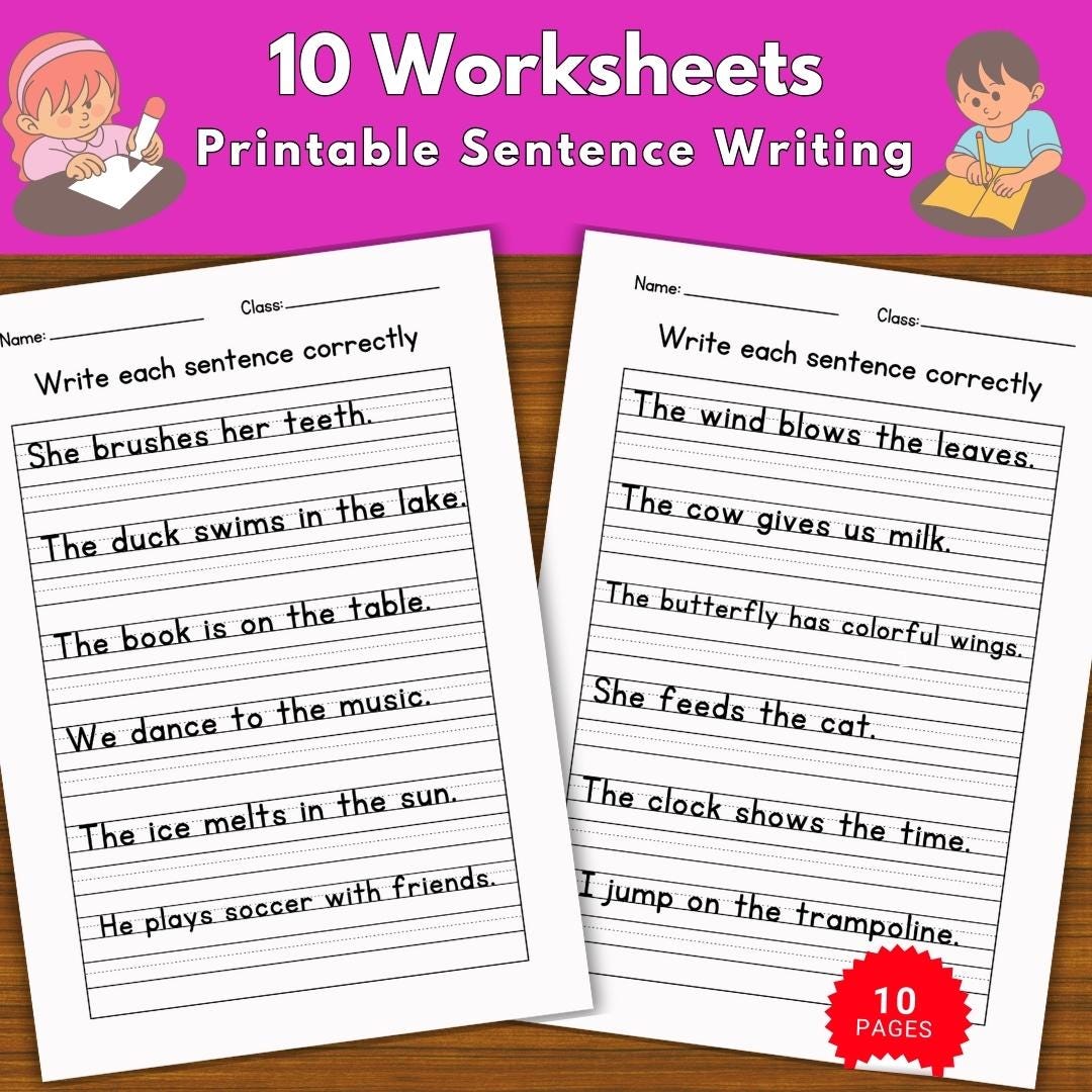 10 Printable Write the Sentence Worksheets | 60 Sentence Writing ...