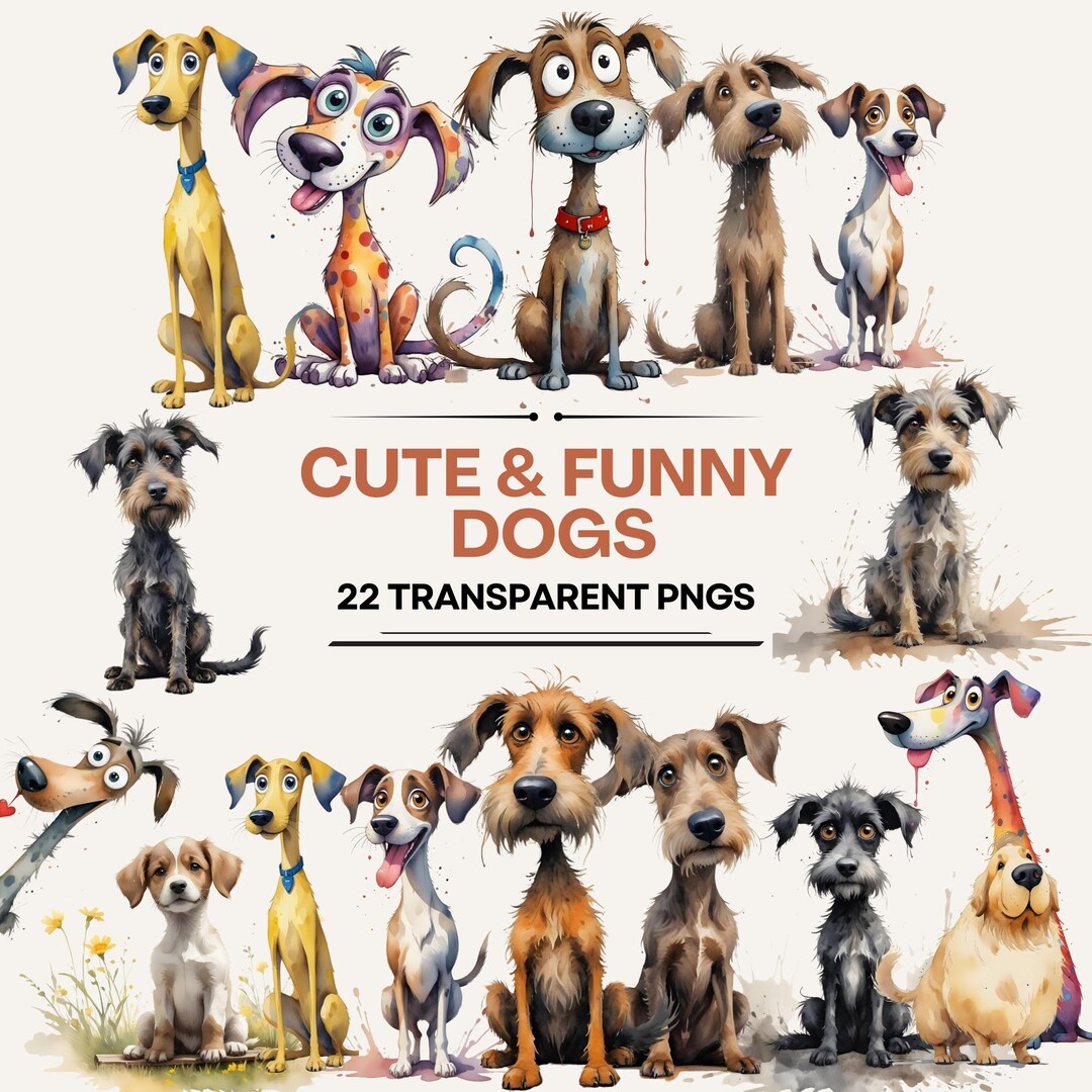 Whimsical Dogs Clipart Cute and Funny Dog PNG 22 High Quality 300DPI ...