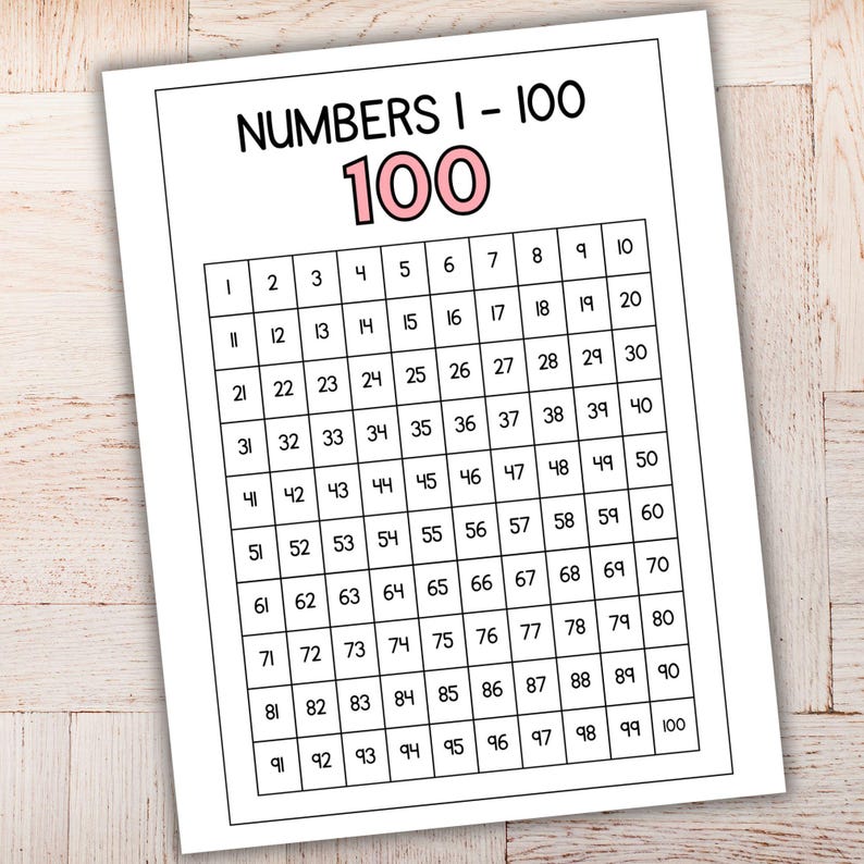 Count to 100, Numbers Chart 1-100, Counting 100 , Black and White ...
