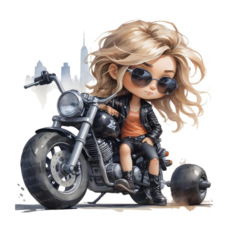 Chibi Woman on Motorcycle Pngs Afro-american Biker Girl Clipart ...