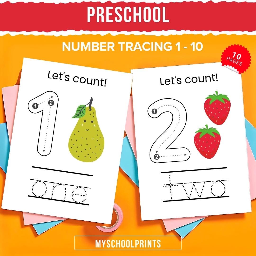 Number Tracing Poster for Preschool & Pre-k | Count 1-10 Fruits ...