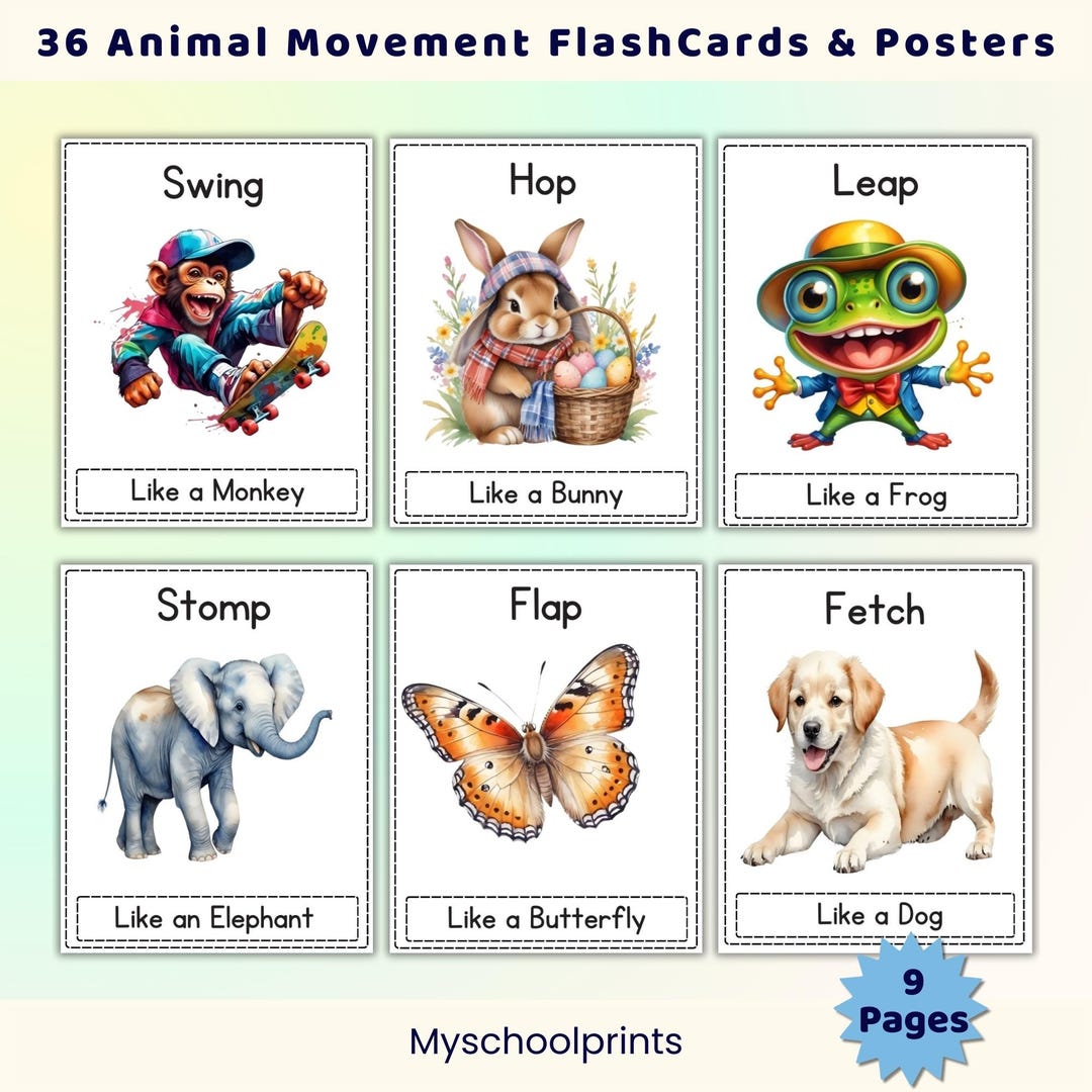Animal Movement Cards, Movement Activity, Circle Time, Action Cards ...